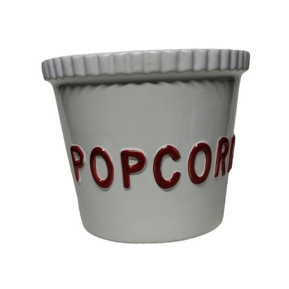 DW Home | Dining | Home Large Popcorn Bowl White Ceramic Embossed Red ...